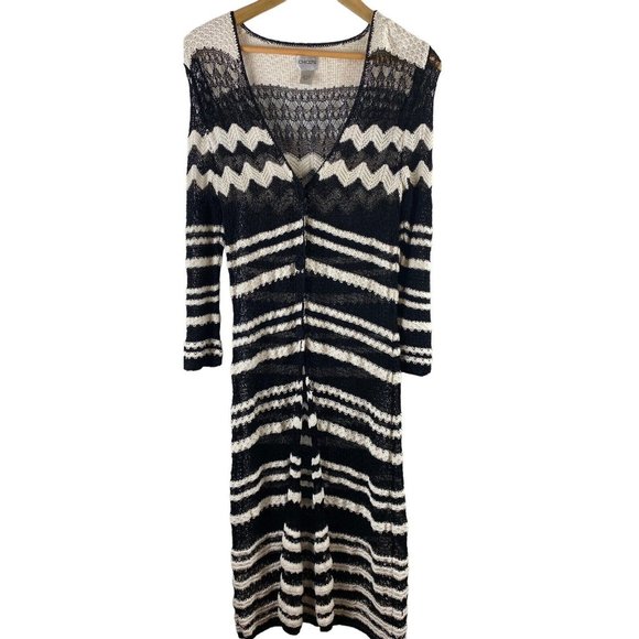 Chico's | Sweaters | Chicos Long Duster Netted Black And White Striped ...